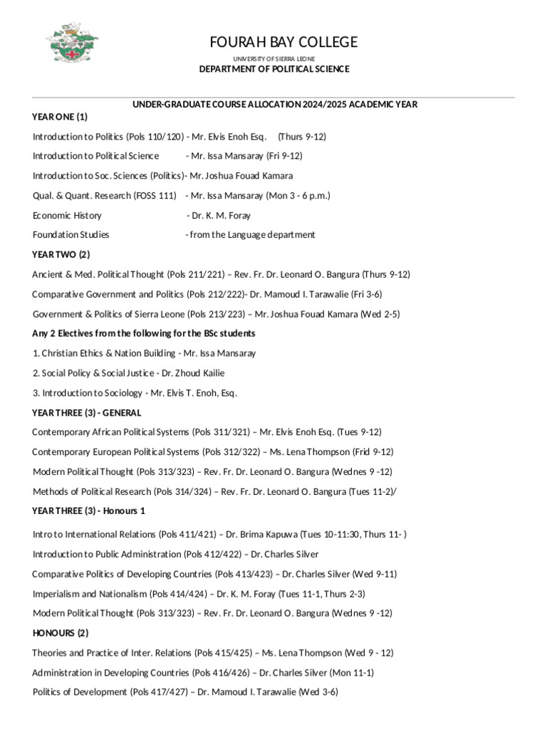 2024-2025 Combined Module Allocation of The Depart | PDF | Liberal Arts Education ...