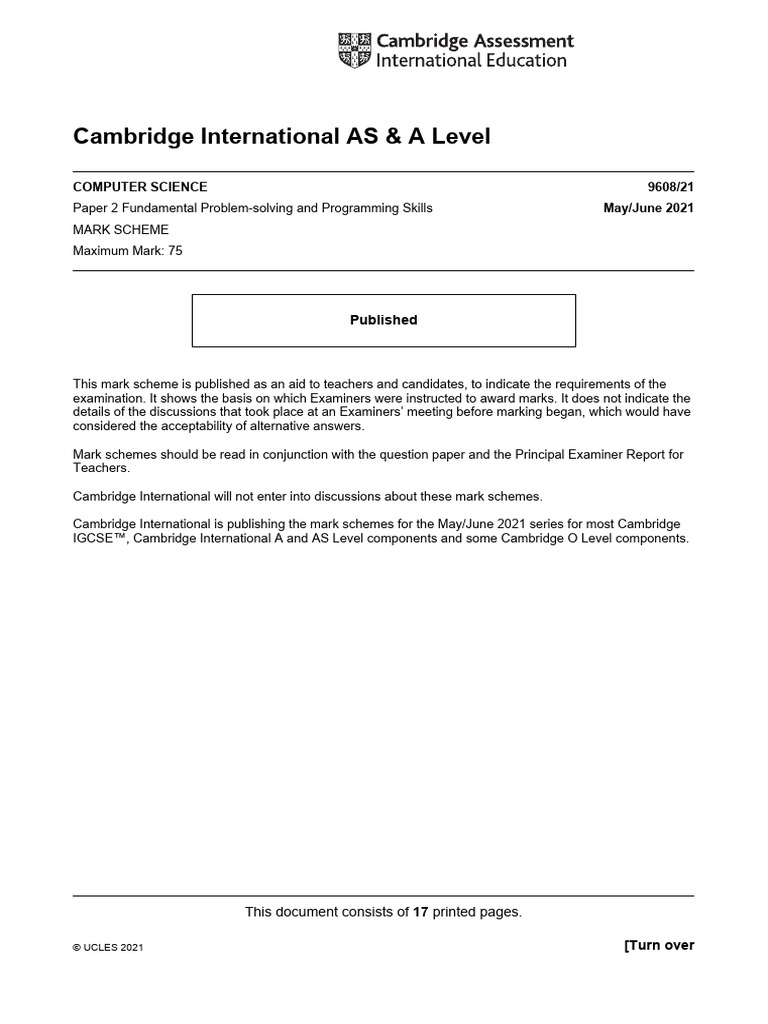 Cambridge International AS & A Level: Computer Science 9608/21 May/June 2021 | PDF | Pointer ...