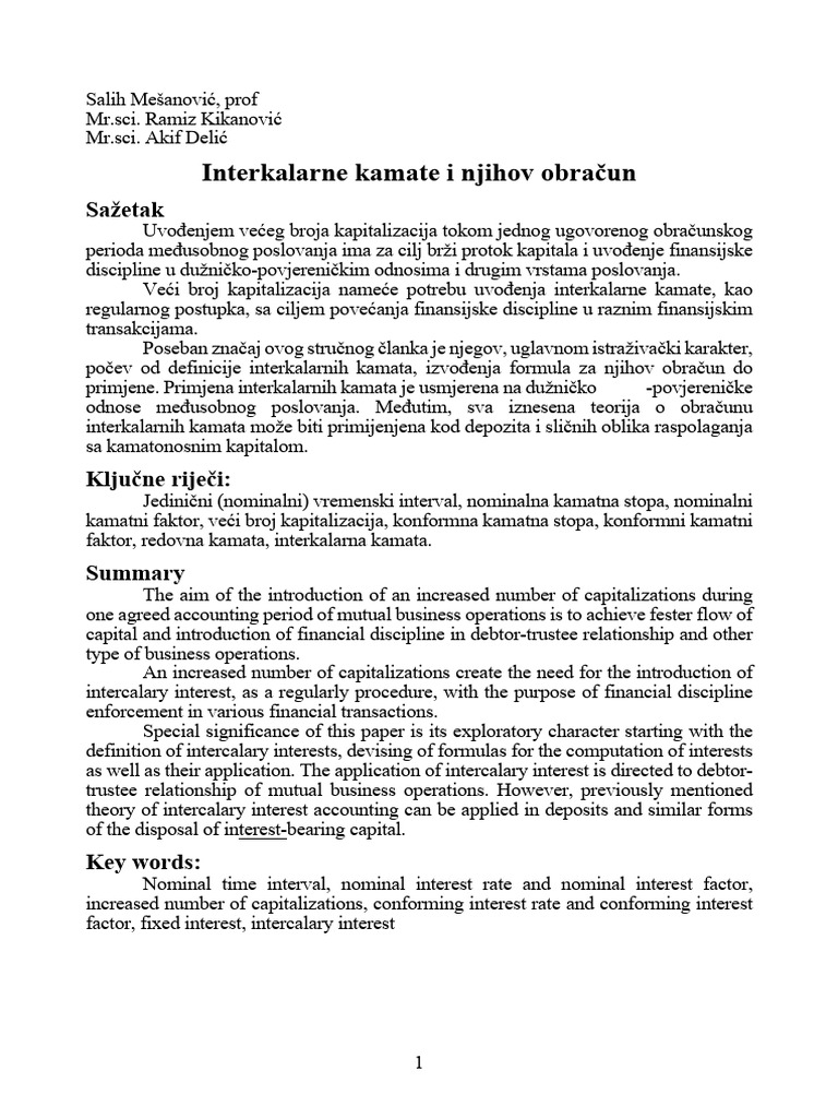Interkalarne Kamate I Njihov Obracun | PDF