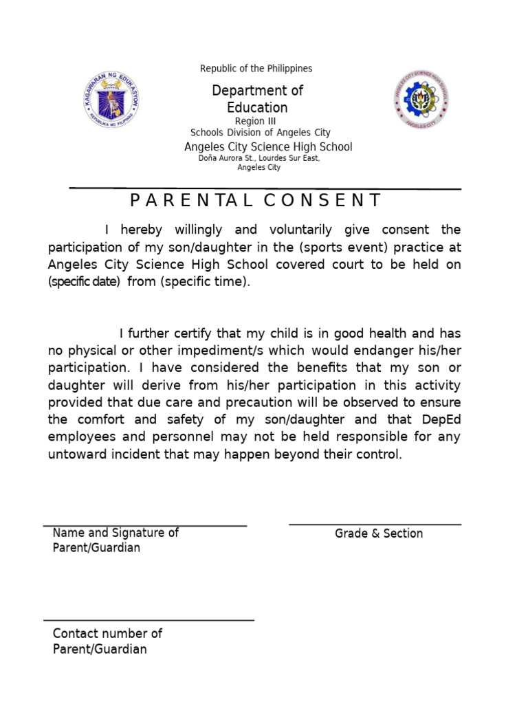 Parental Consent Intrams | PDF