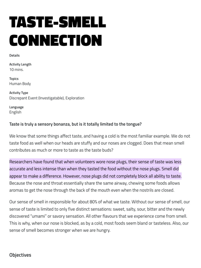 Taste-Smell Connection by Science World | PDF | Taste | Senses