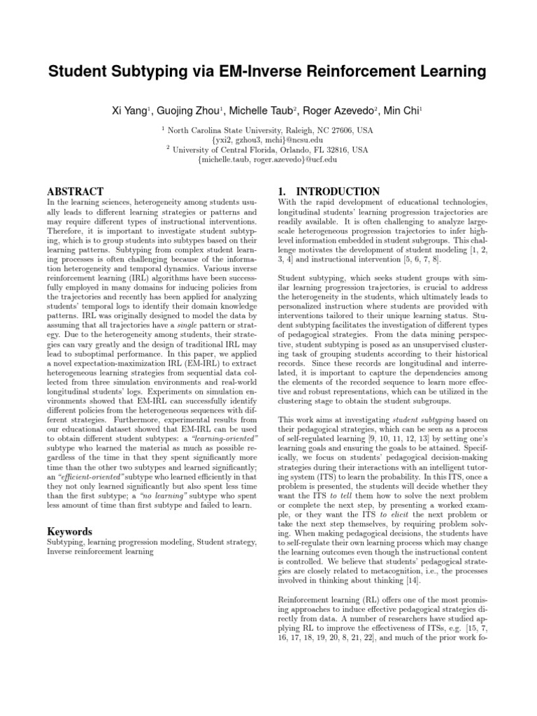 Student Subtyping with EM-IRL Techniques | PDF | Machine Learning ...