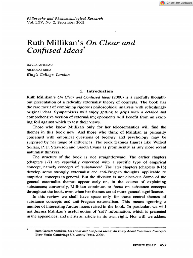 Philos Phenomenol Research - 2007 - PAPINEAU - Ruth Millikan S On Clear ...