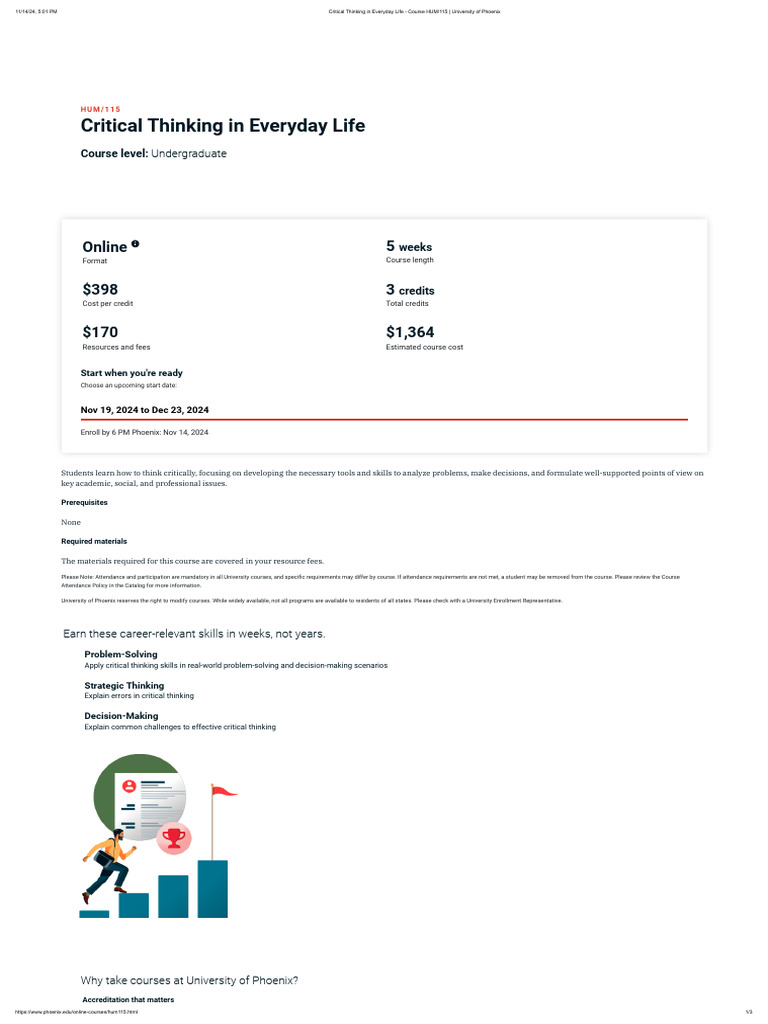 Critical Thinking in Everyday Life - Course HUM - 115 - University of ...