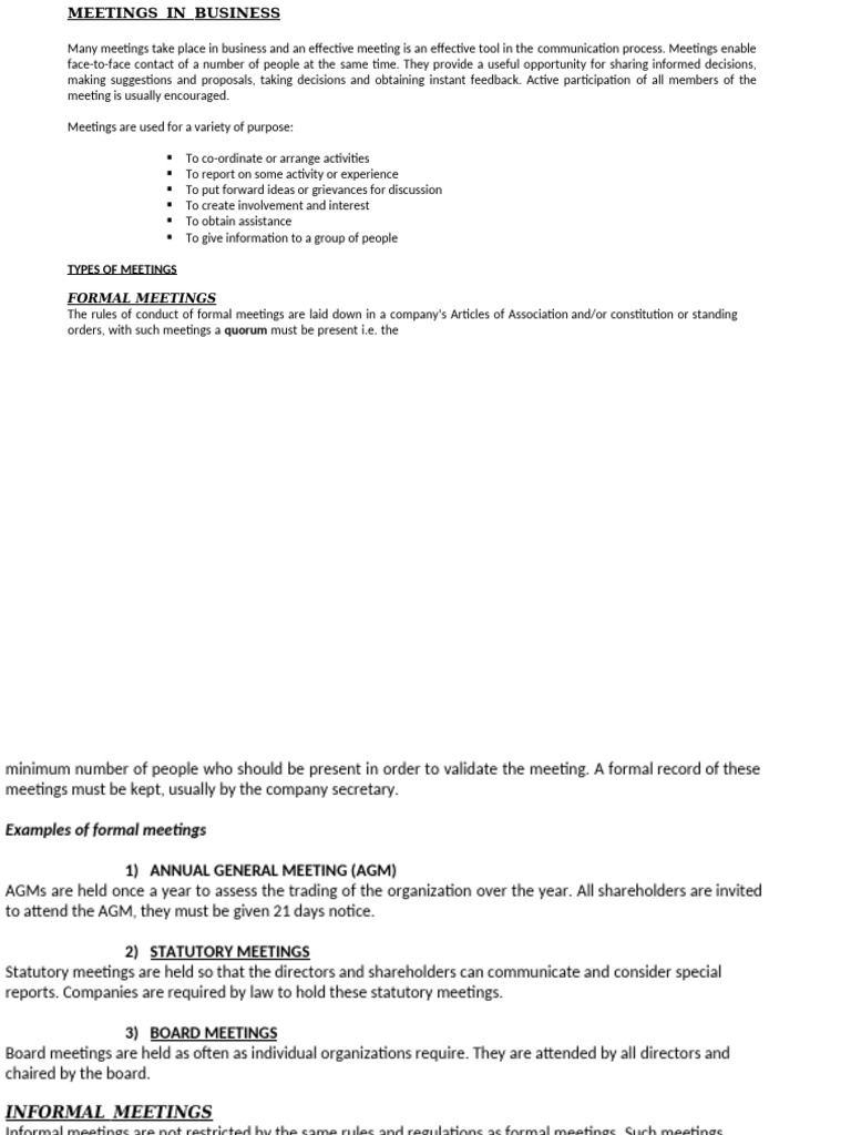 Meetings in Business | PDF | Committee | Articles Of Association