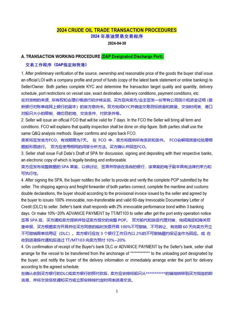 2024 Crude Oil Trade Procedures | PDF | Letter Of Credit | Invoice