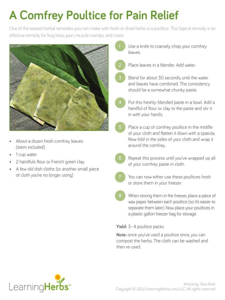 How To Make An Herbal Poultice With Comfrey | PDF