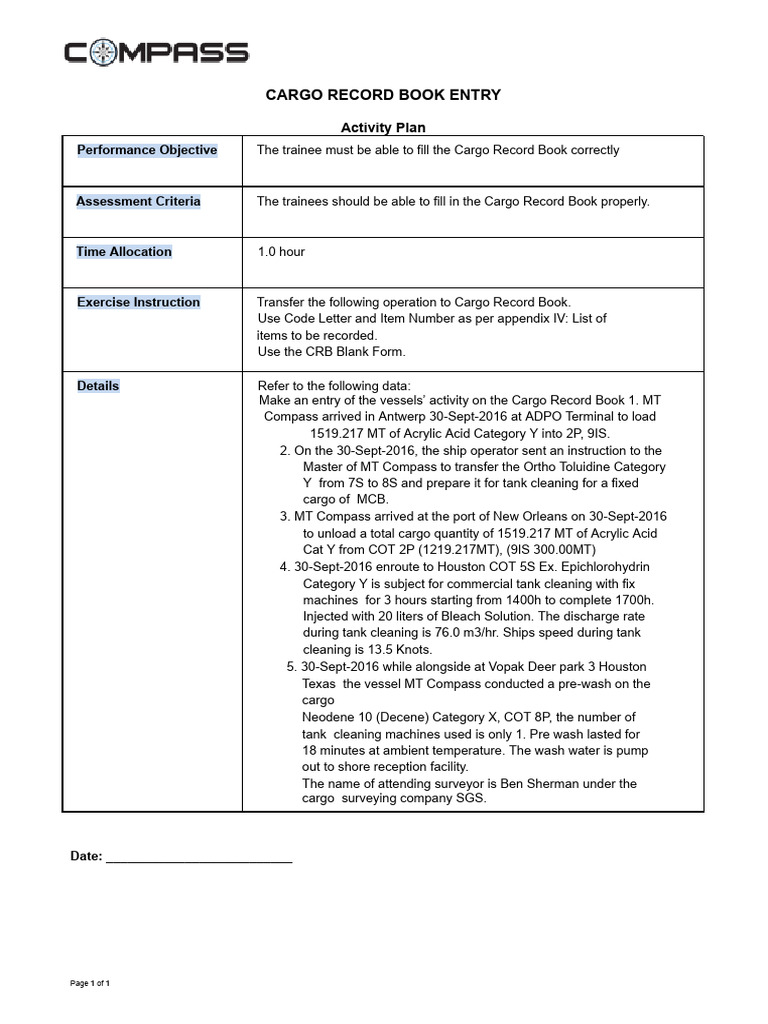 MPLC Annex II Activity Plan Cargo Record Book | PDF | Freight Transport ...