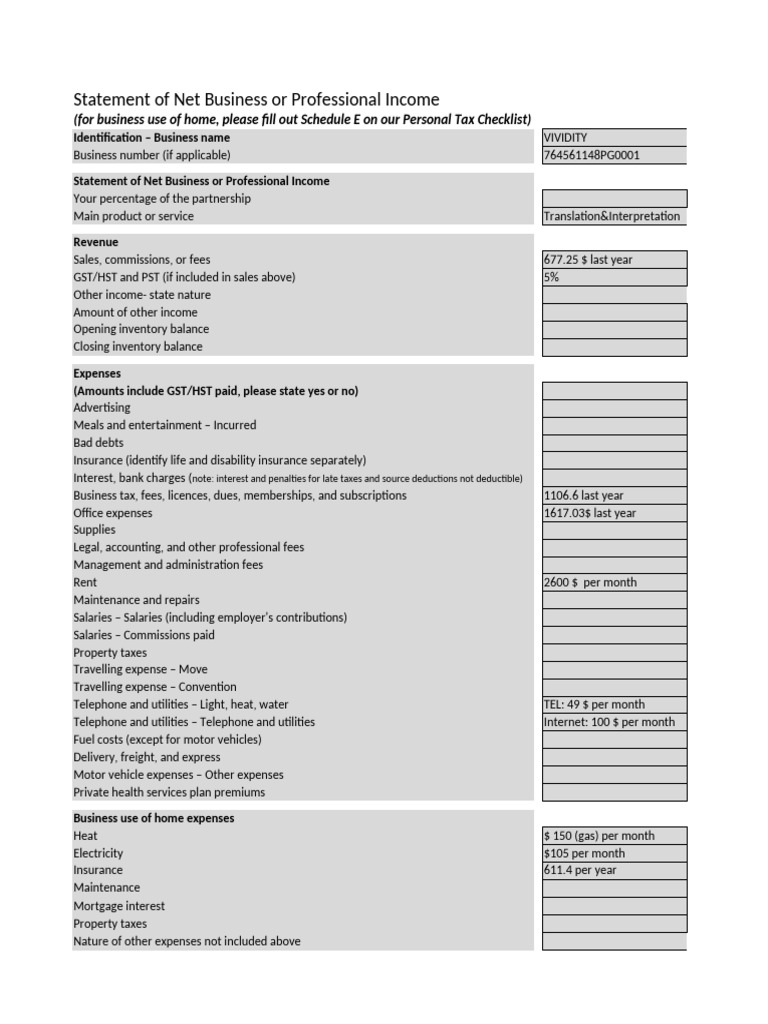 Statement of Business Income | PDF | Expense | Taxes