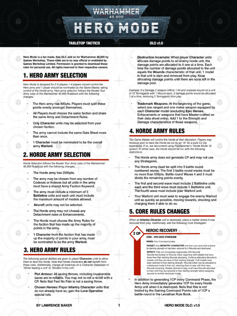 40k Hero Mode DLC v1 | PDF