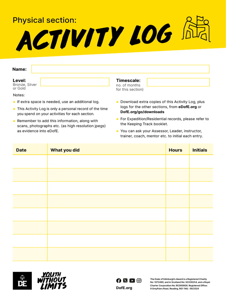 DofE Physical Activity Log Template | PDF