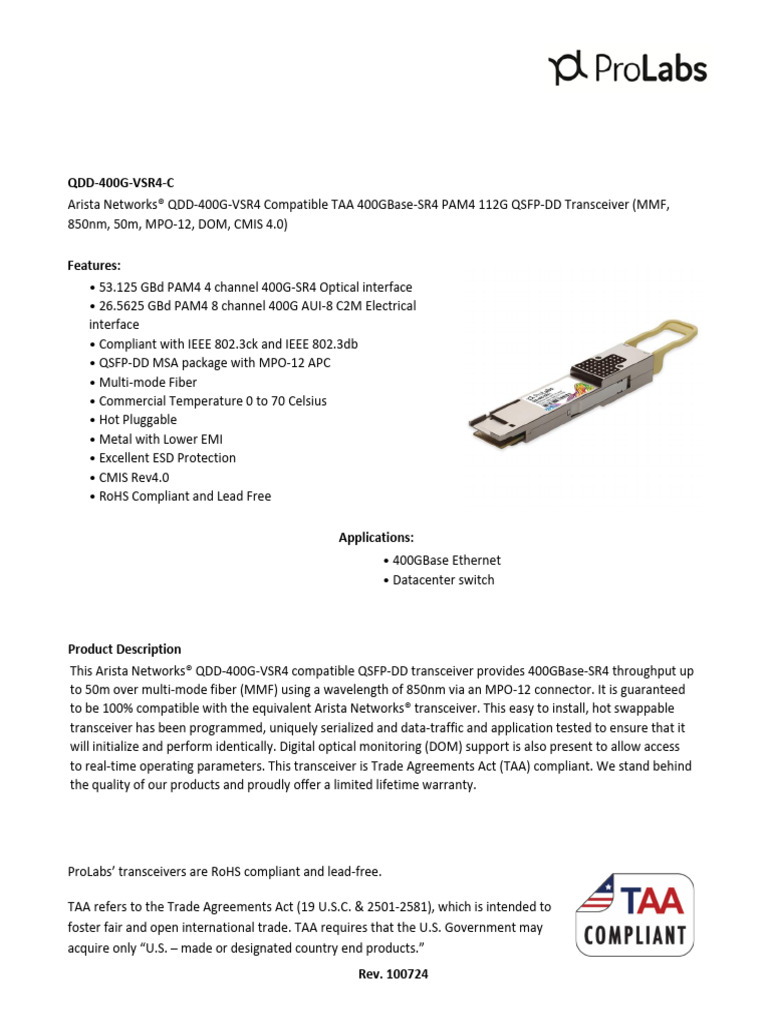 QDD 400G VSR4 C - Datasheets - EN | PDF | Decibel | Electrical Engineering