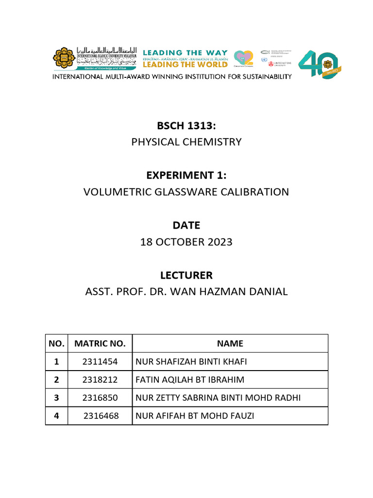 Calibration of Volumetric Glassware | PDF | Volume | Density