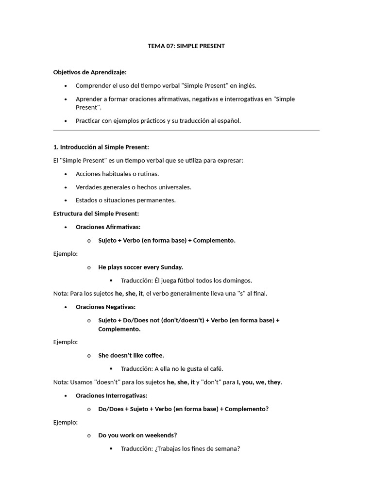 Tema 07 - Simple Present | PDF | Verbo | Tipología Lingüística