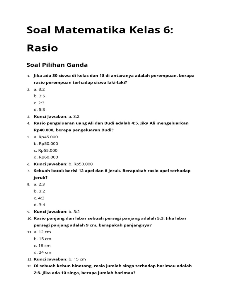Soal Matematika Kelas 6 Rasio - 20241114 - 174846 - 0000 | PDF | Metode & Bahan Ajar