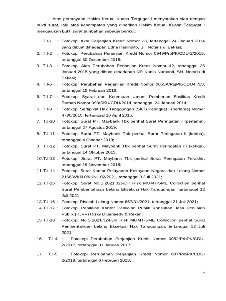 Bukti Surat Tergugat I No.55.Pdt.G.2021.PN - Bks | PDF