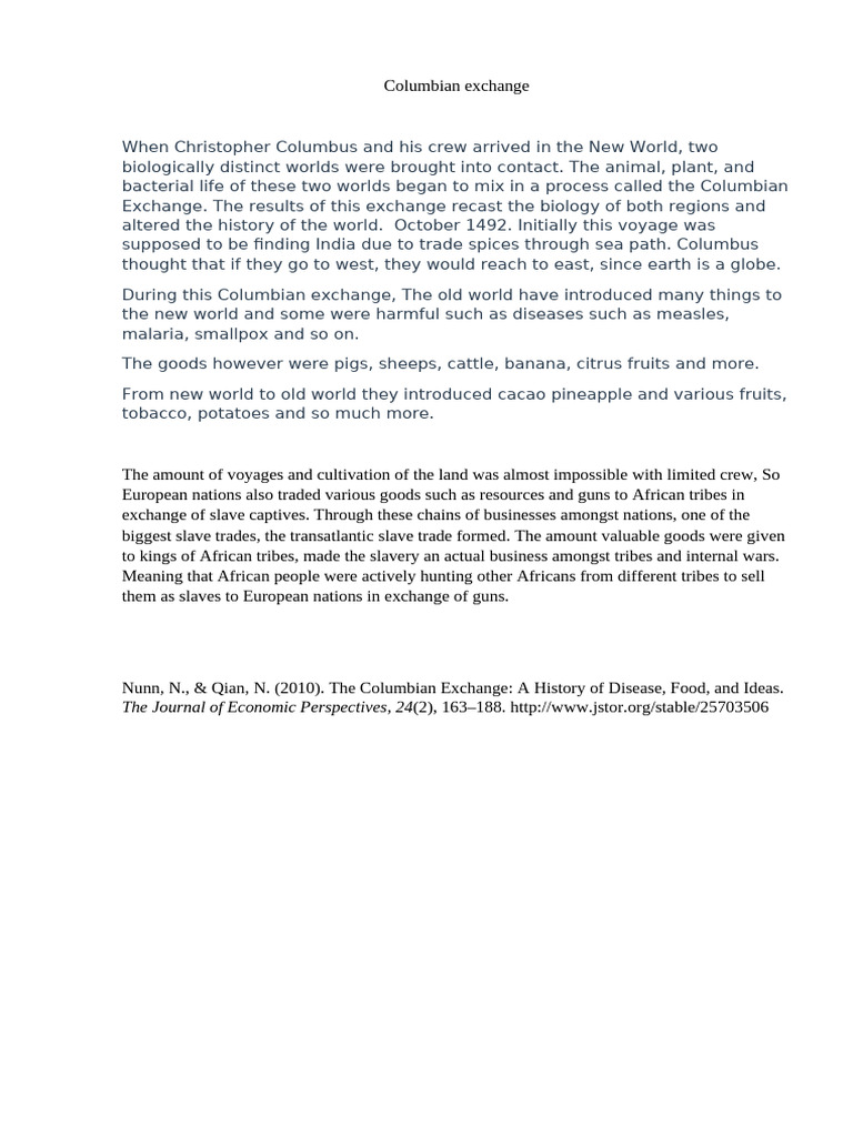 Columbian Exchange | PDF