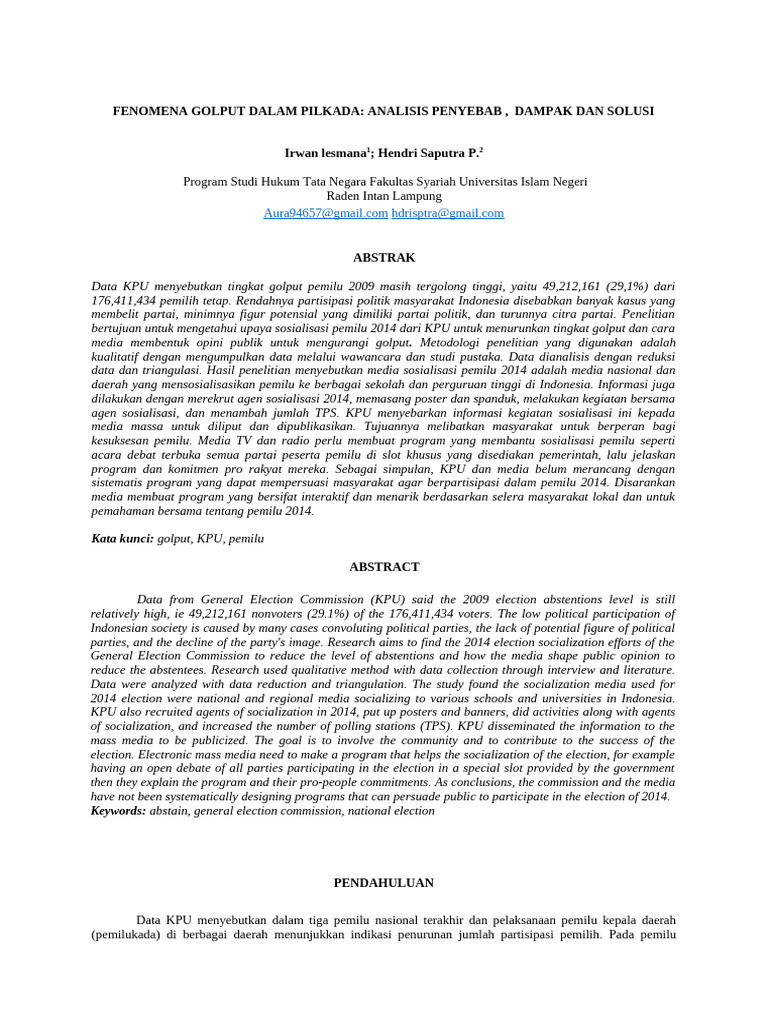 Kel 6 Fenomena Golput Dalam Pilkada Analisis Penyebab, Dampak Dan ...