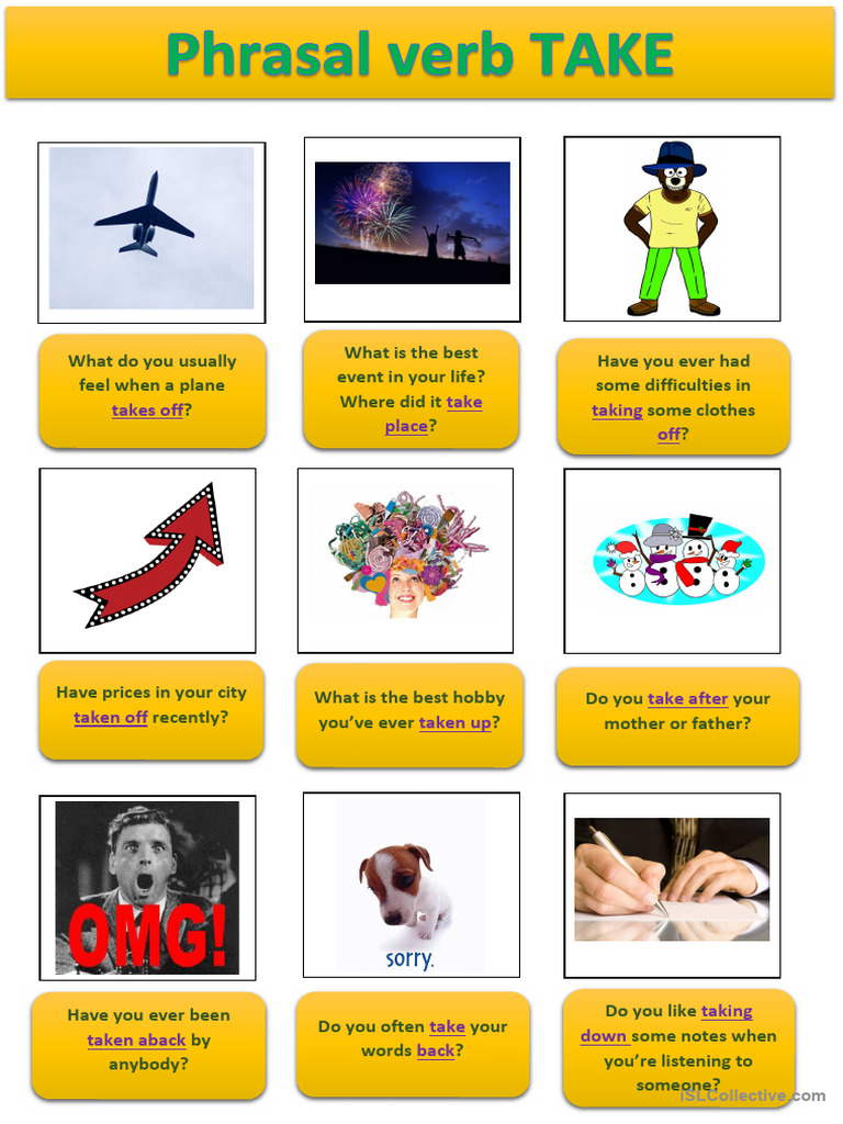 Phrasal Verb Take Speaking Cards Speaking Activity | PDF