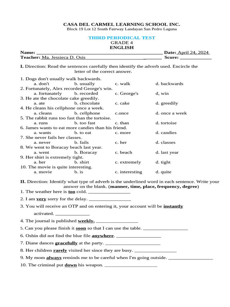 Grade 4 English and Science Tests | PDF | Force | Speed