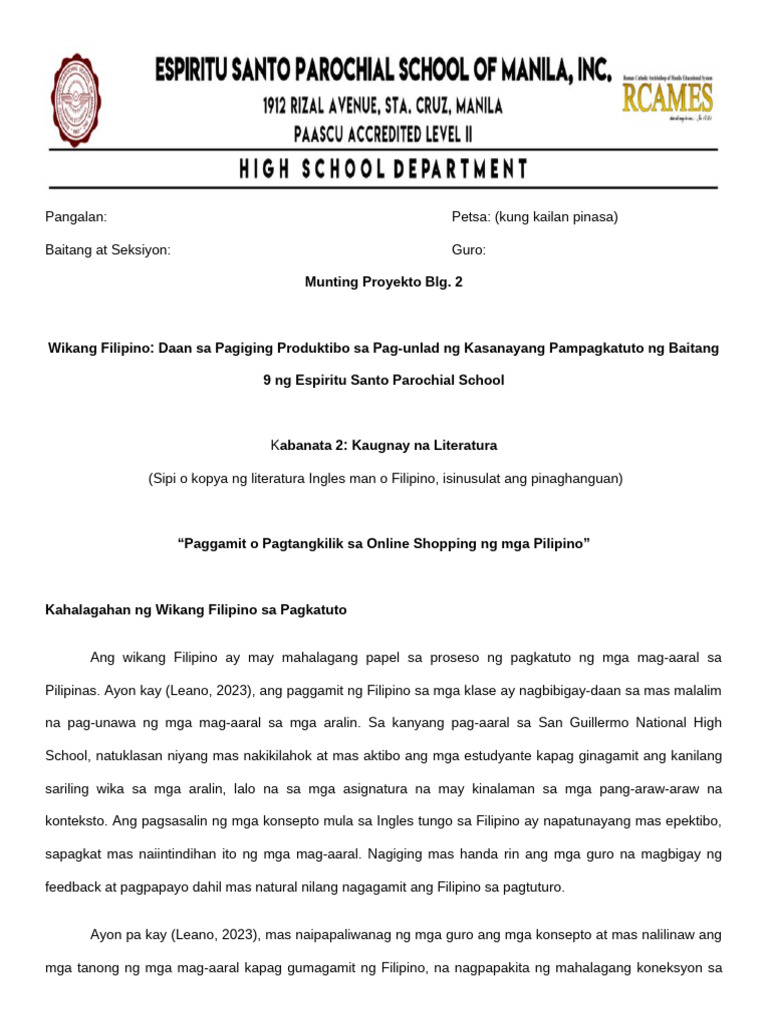 Wikang Filipino - Daan Sa Pagiging Produktibo Sa Pag-Unlad NG ...