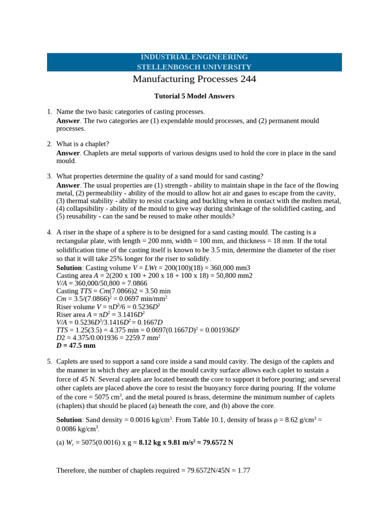 Tut 5 Model Answers Updated | PDF | Mechanical Engineering | Applied And Interdisciplinary Physics