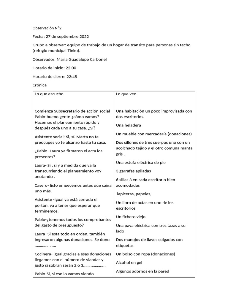 Observacion Numero Dos Tinku Refugio | PDF