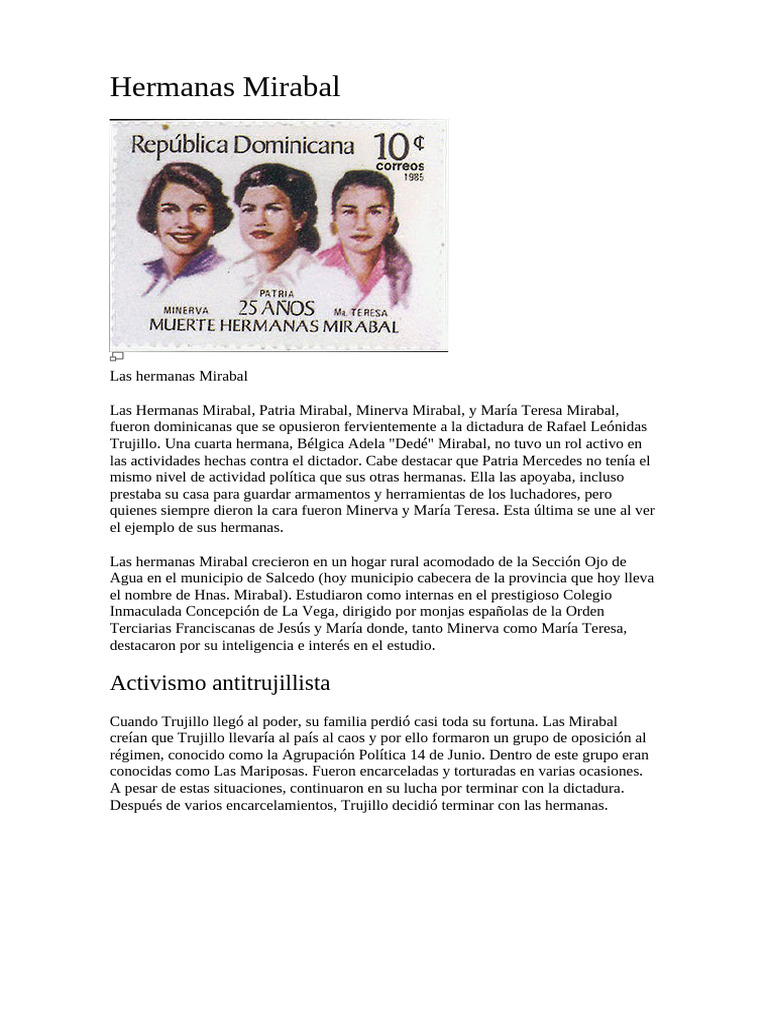 Hermanas Mirabal | PDF | Historia | Novela negra, policíaca y suspenso