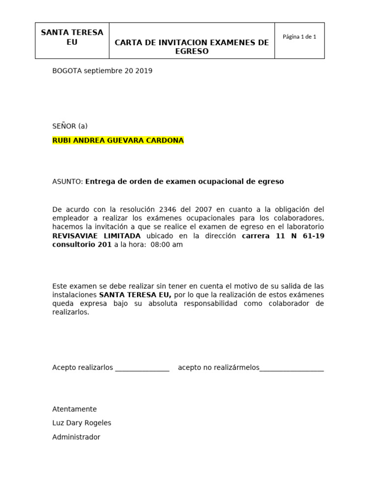 Carta de Egreso | PDF