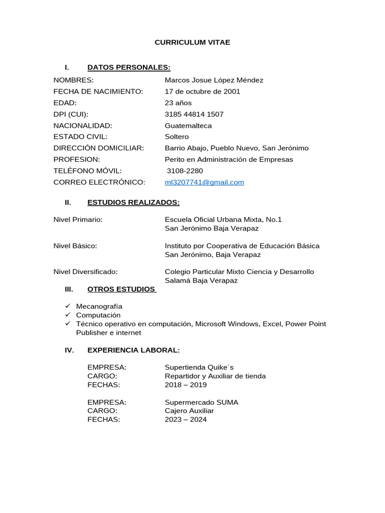 CV de Marcos Josue López Méndez | PDF