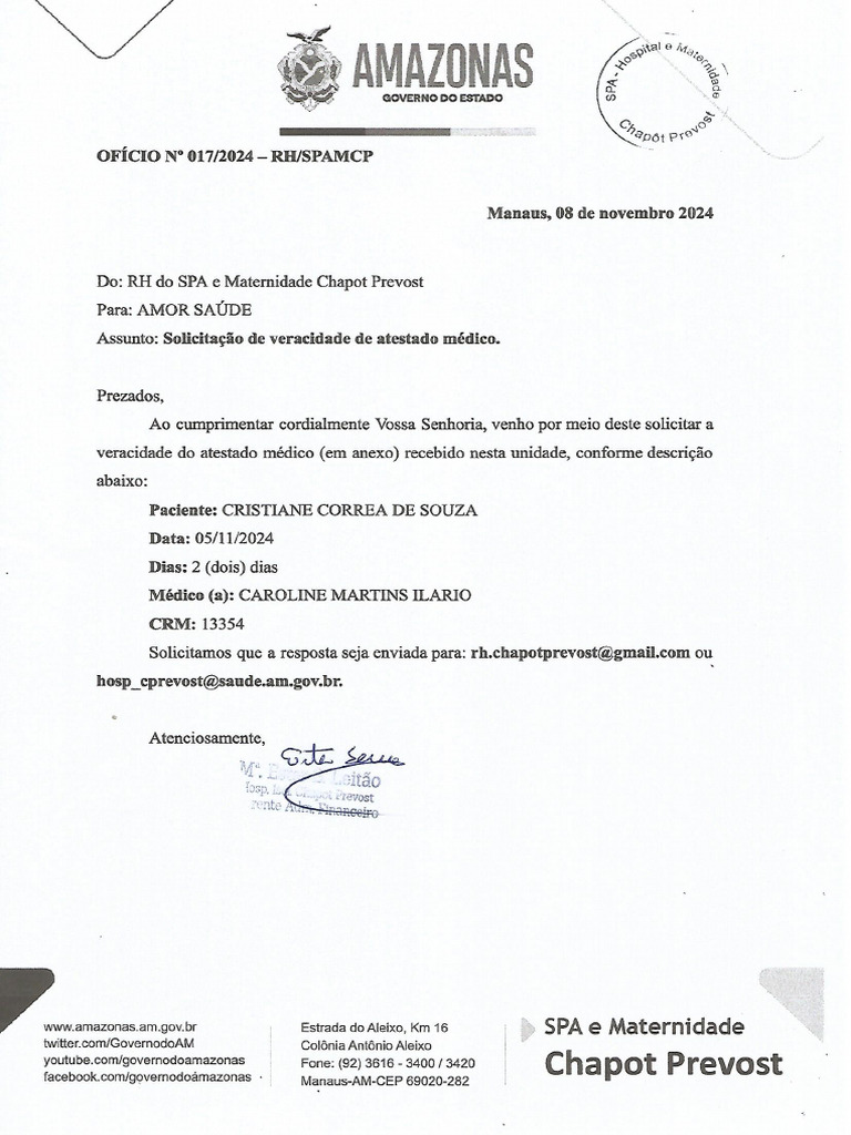 Oficio N°017-2024 - Solic. Verac. - Cristiane C. Souza | PDF