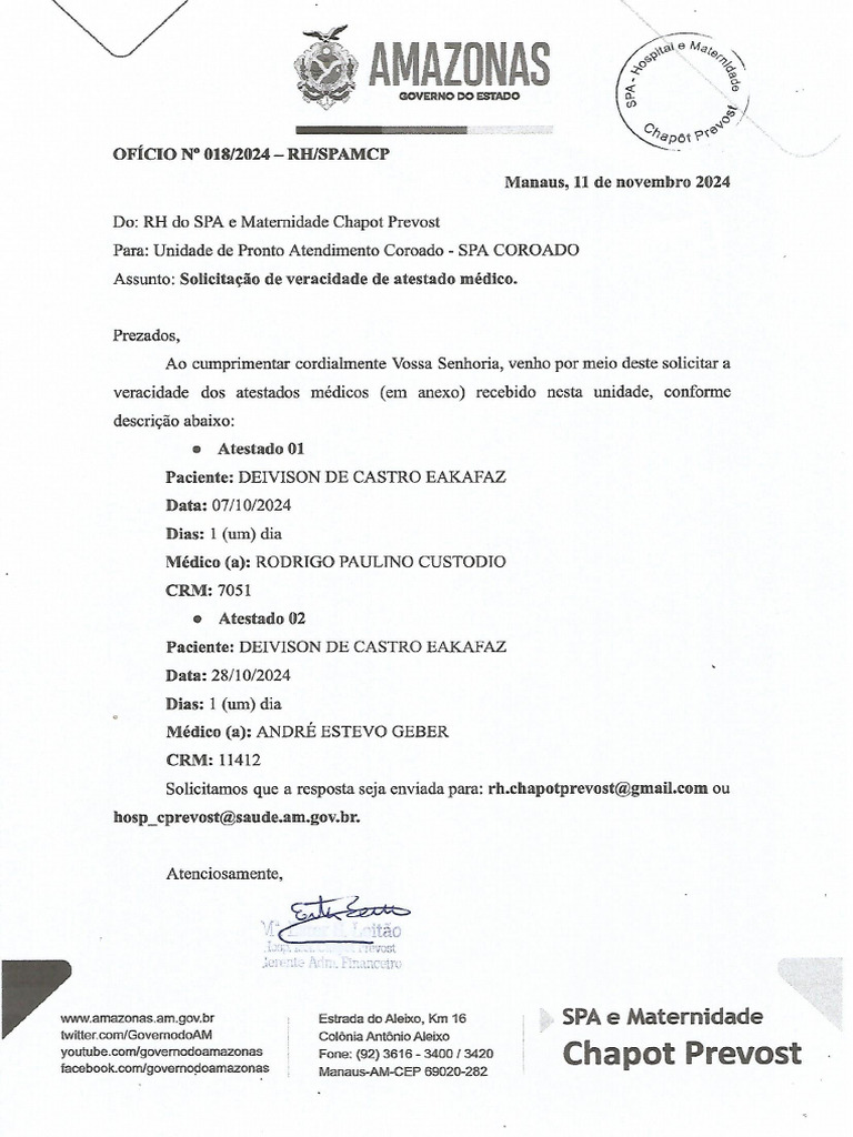 Oficio N°018-2024 - Solic. Verac. - Deivison C. Eakafaz | PDF