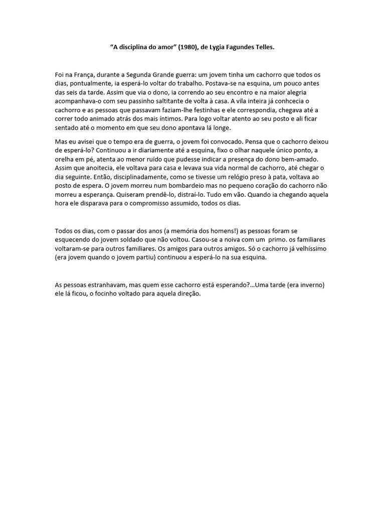 A Disciplina Do Amor - Lygia Fagundes Telles (Conto) | PDF