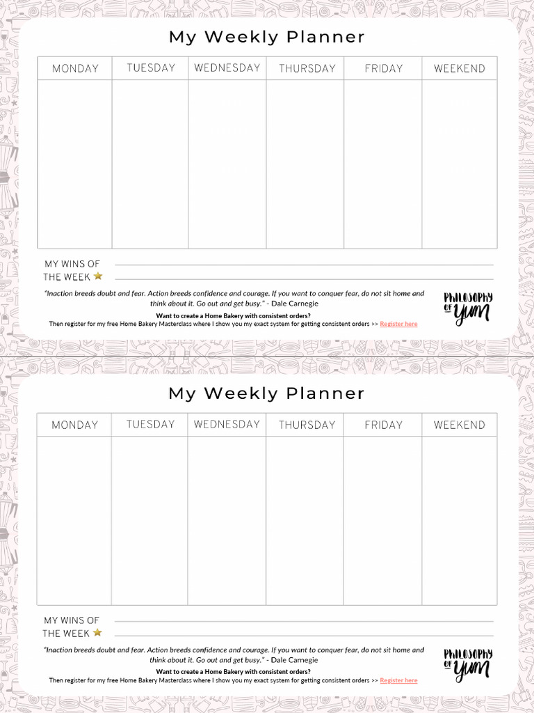 Home Bakery Weekly Planner Philosophy of Yum | PDF | Cooking, Food ...