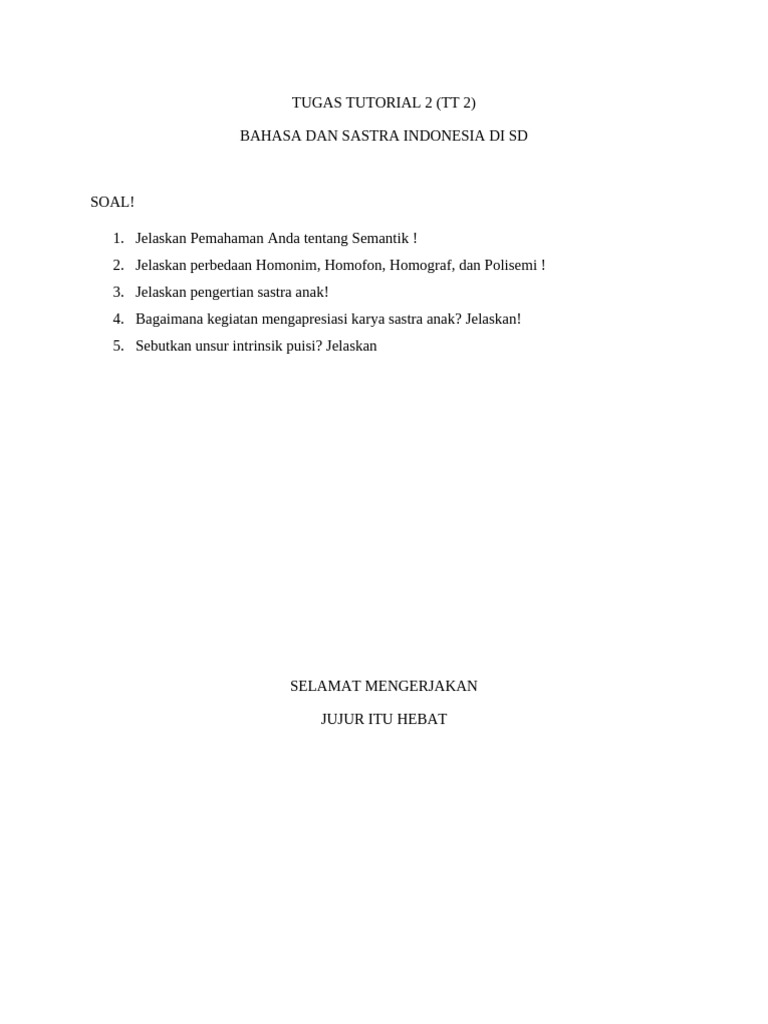 Soal TT2 Bhs SastraI Indonesia Di SD | PDF