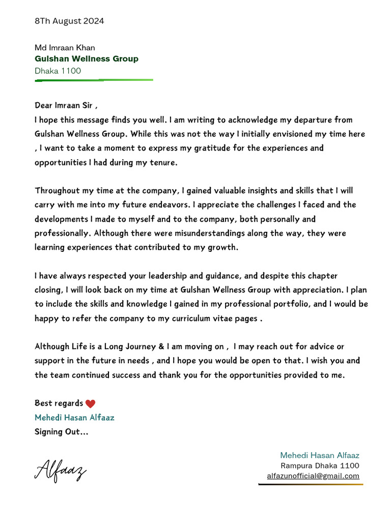 Resign Letter To MR Imraan Khan | PDF