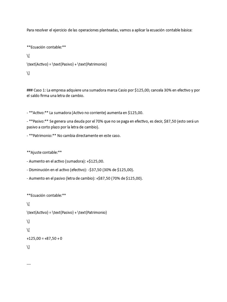 Para Resolver El Ejercicio de Las Operaciones Planteadas | PDF | Contabilidad | Economía Financiera