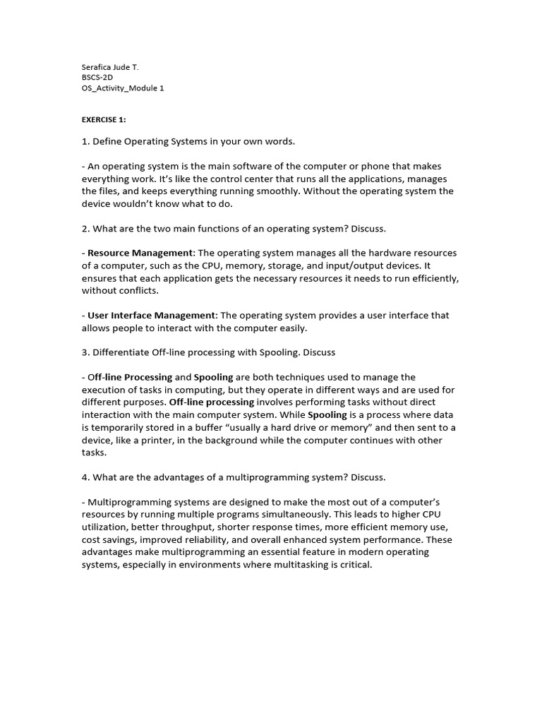Serafica BSCS-2D OS Activity Exercise1 | PDF | Operating System ...