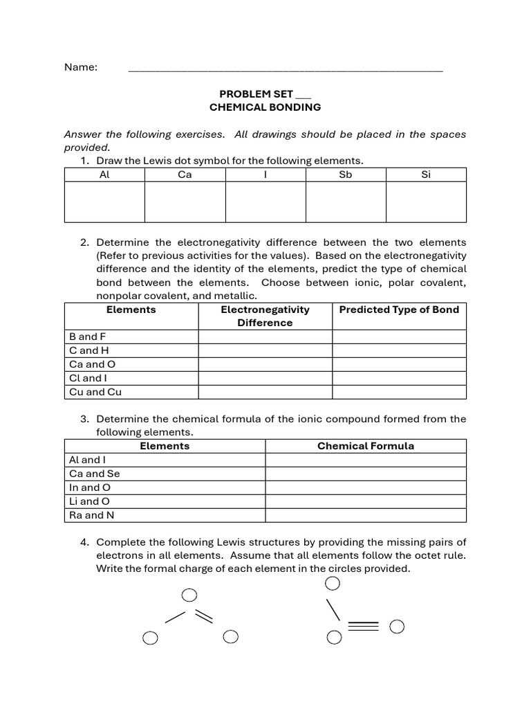 Problem Set (Chemical Bonding and VSEPR) | PDF