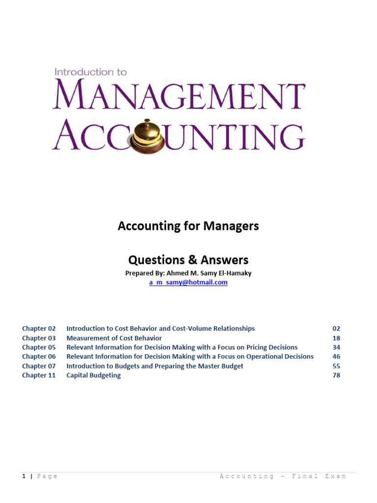 Accounting - Questions - Answers - Final | PDF | Management Accounting ...