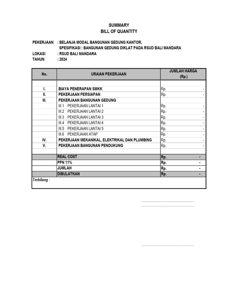 BoQ Gedung Diklat | PDF