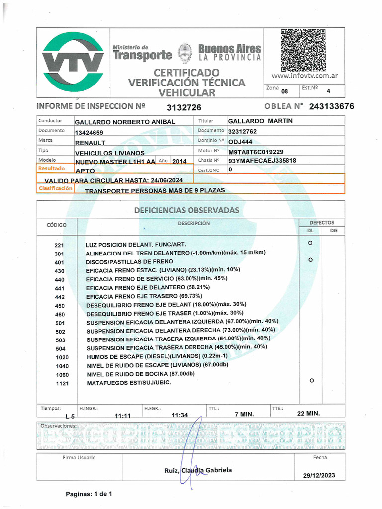 Constancia de VTV | PDF