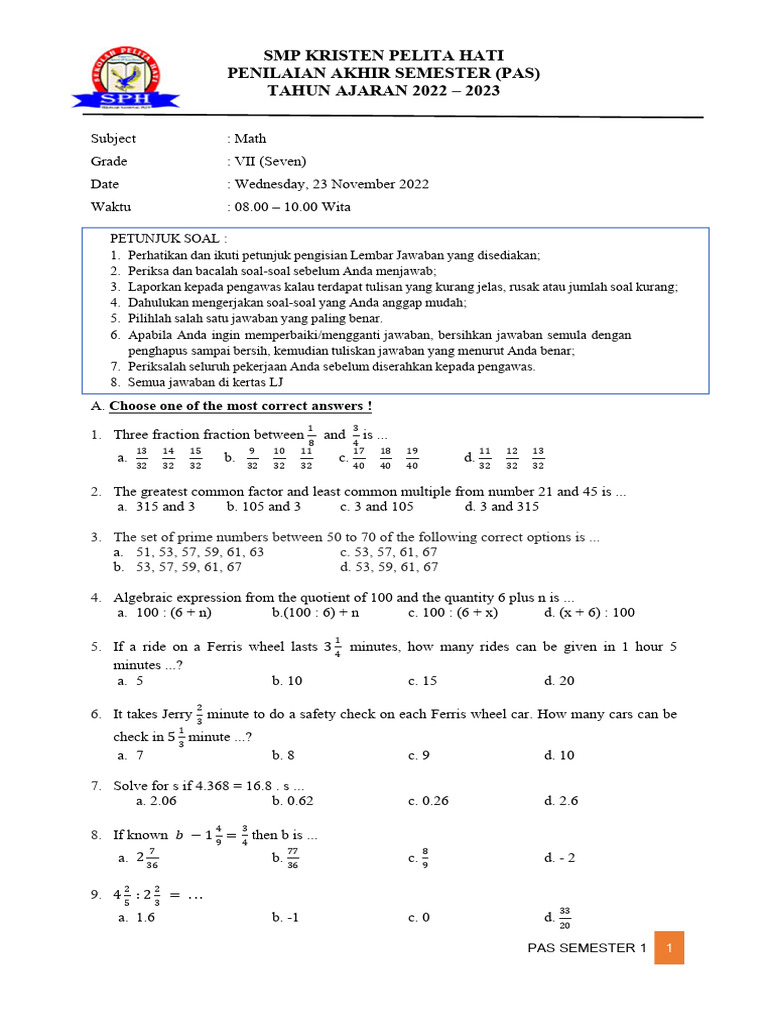 Math 7 Pas 1 | PDF | Numbers | Algebra