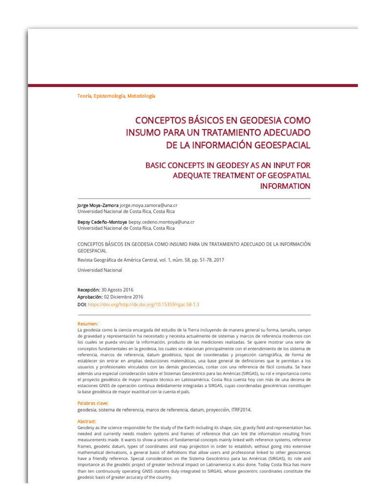 Conceptos Básicos en Geodesia Como Insumo para Un Tratamiento Adecuado de La Información ...