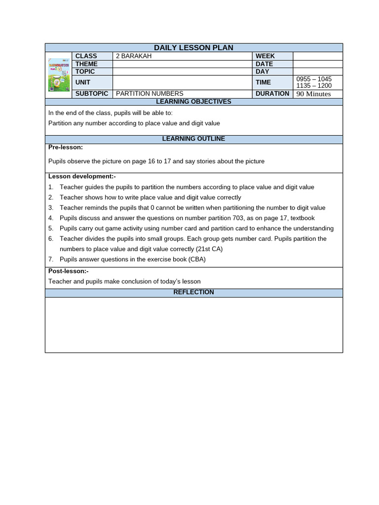 Daily Lesson Plan: Class Week Theme Date Topic DAY Unit Time Subtopic Duration Learning ...