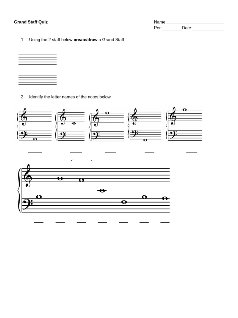 Grand Staff Quiz for Music Students | PDF