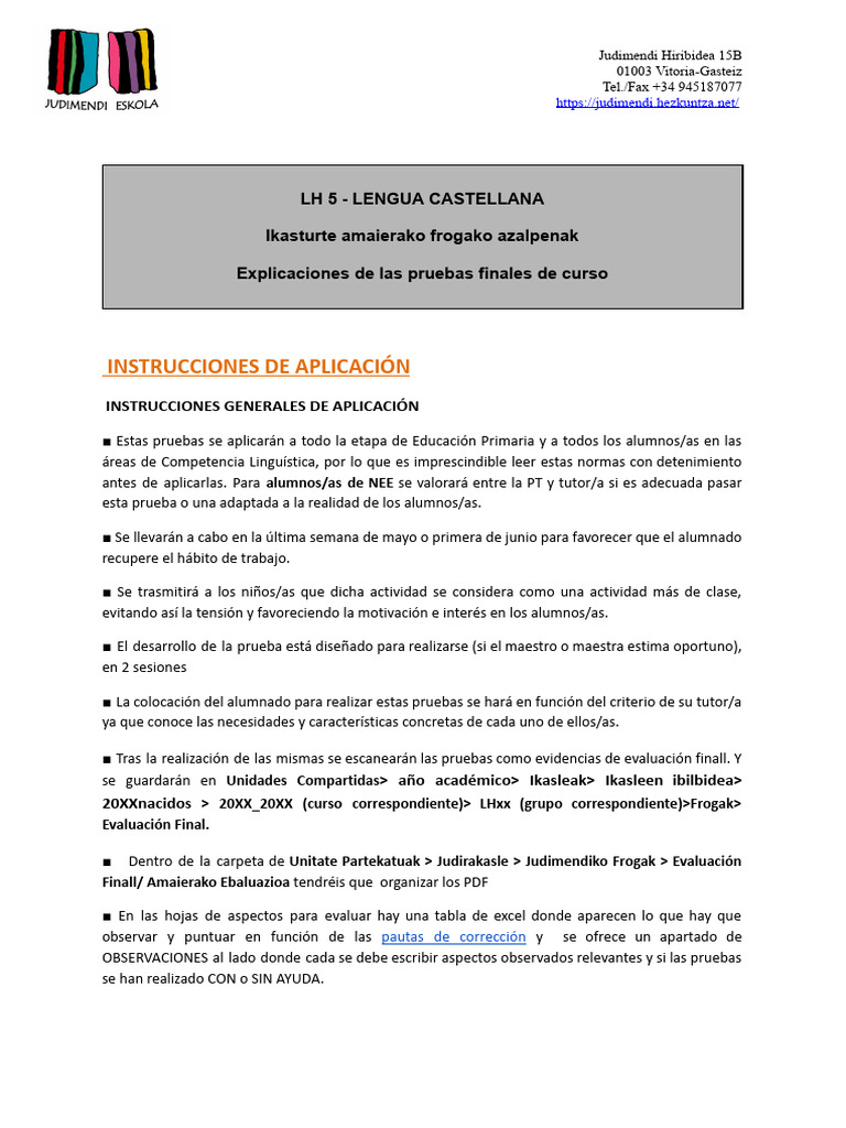 Instrucciones Pruebas Finales Primaria | PDF