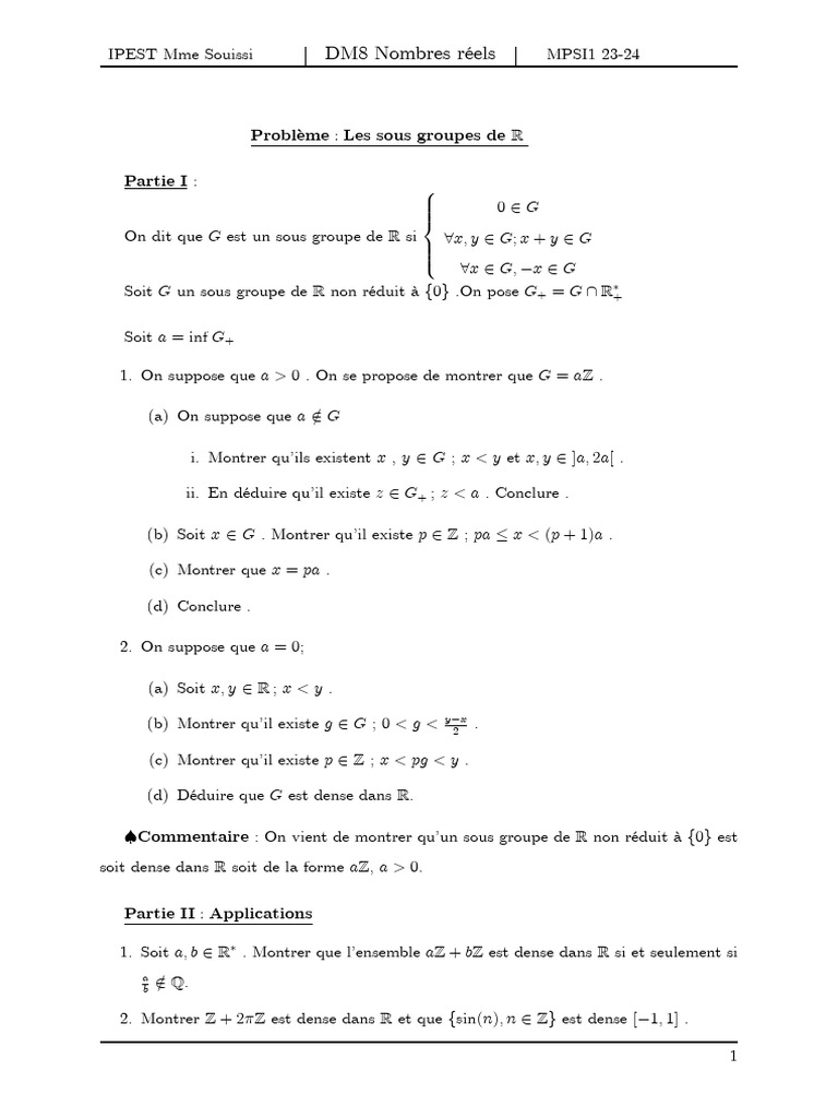 DM 1 Nombres Réels Afsdf | PDF