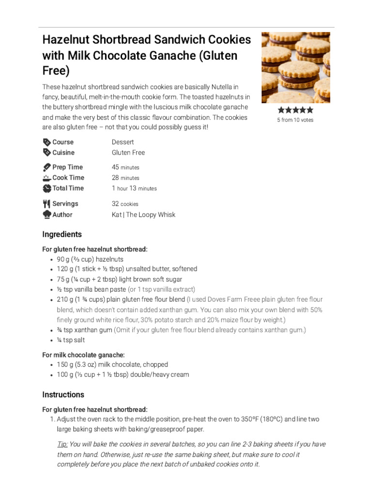 Hazelnut Shortbread Sandwich Cookies With Milk Chocolate Ganache (Gluten Free) - The Loopy Whisk ...