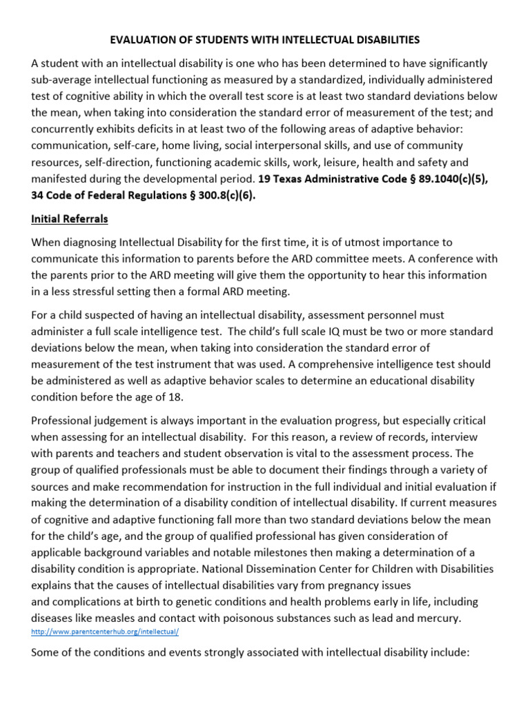 Evaluation of Students With Intellectual Disabilities | PDF ...